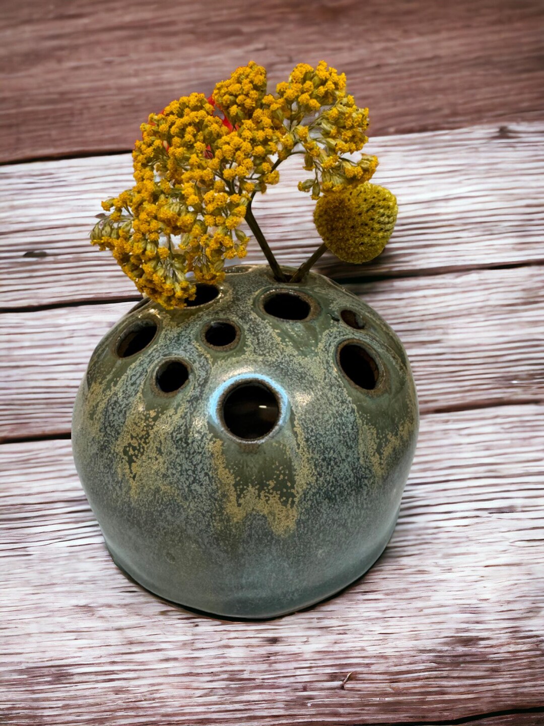 Handmade Ceramic Flower Frog Vase: Colorful Ikebana Pottery, Stem ...
