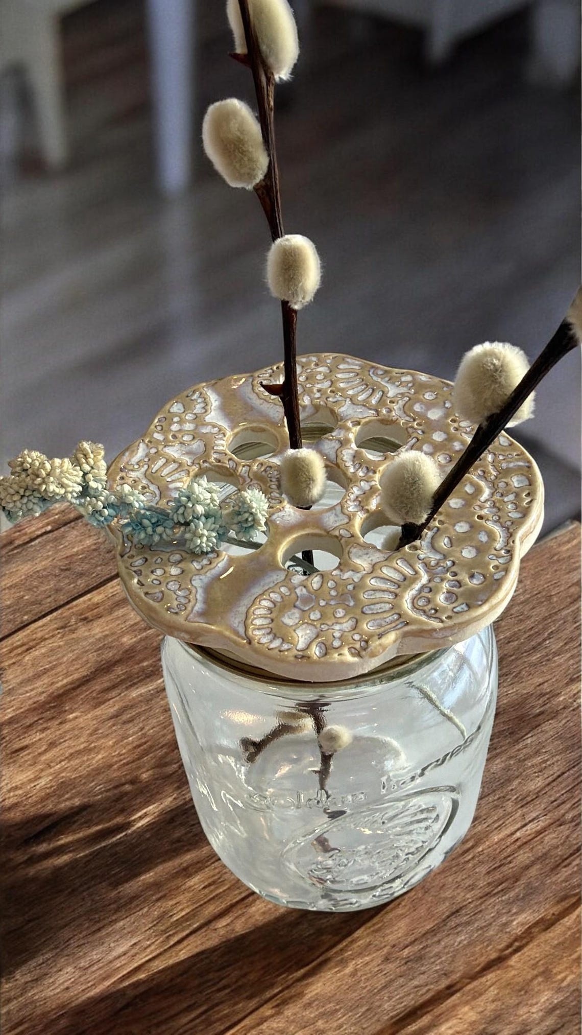 Handmade Ceramic Flower Frog Lid for Mason Jar, Stem Holder, Flower ...