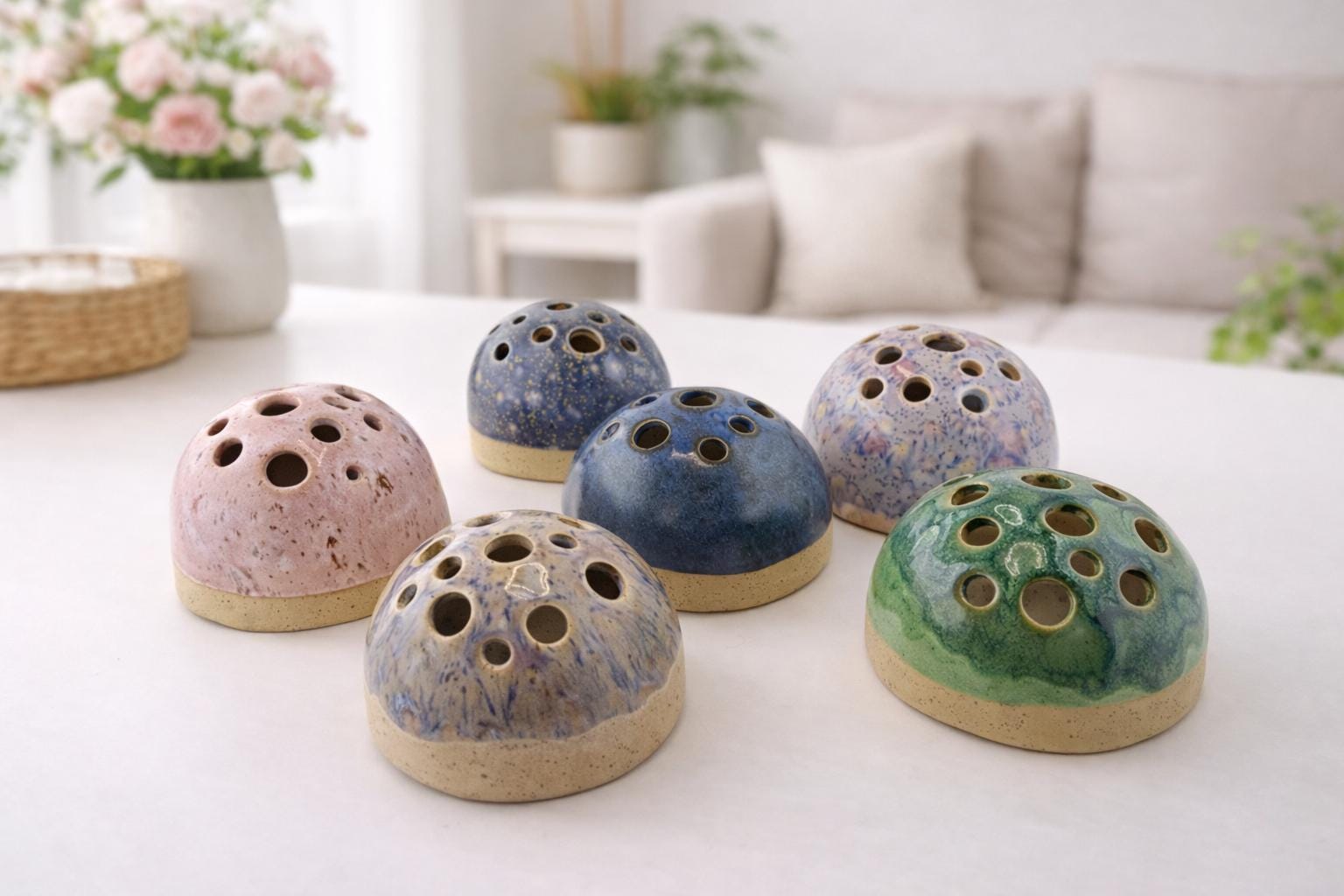 Ikebana Flower Frog Vase, Ceramic Stem Holder, Modern Floral Arranger ...