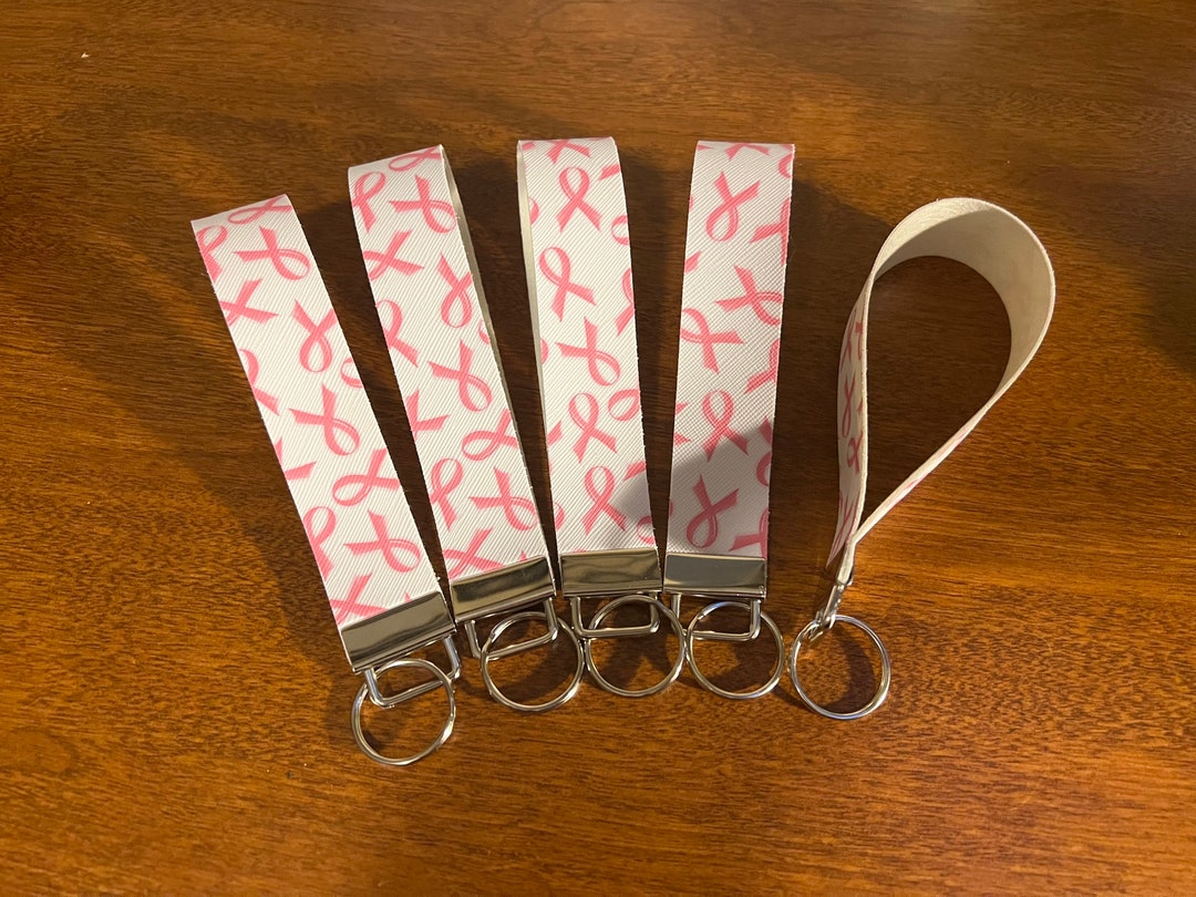October Breast Cancer Pink Ribbon Faux Leather Key Fob Keychain ...