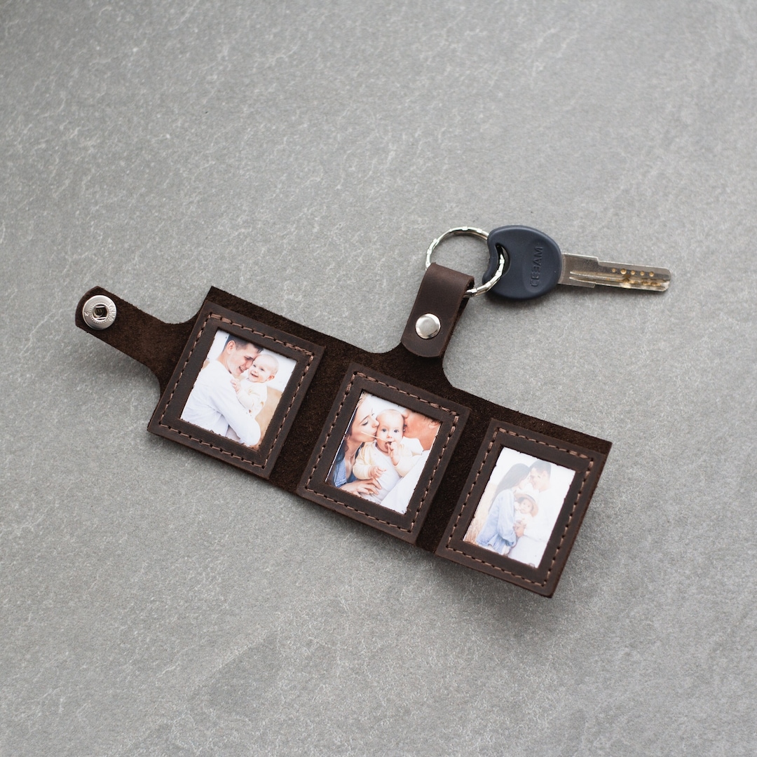 Leather Photo Keychain for Men, Personalized Photo Keychain Leather ...