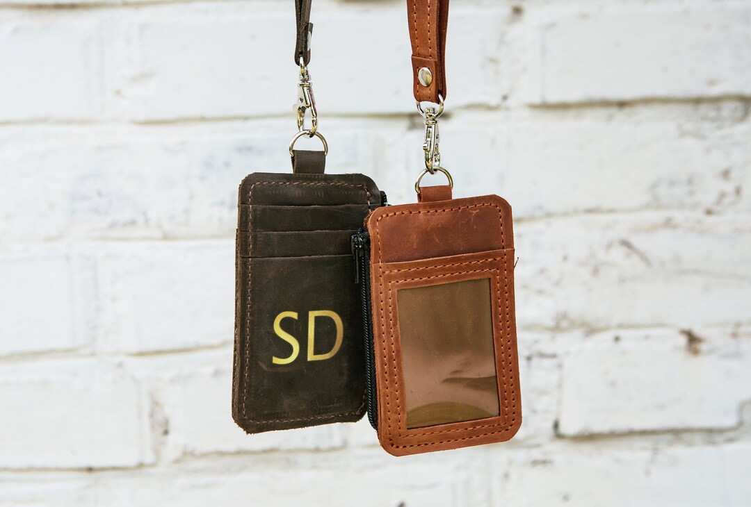 Leather Id Badge Wallet, Personalized Id Badge Holder, Leather Id Card ...
