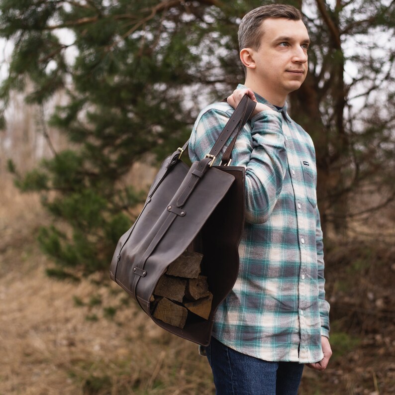 Leather Log Carrier, Leather Log Holder, Log Bag, Personalized Log ...