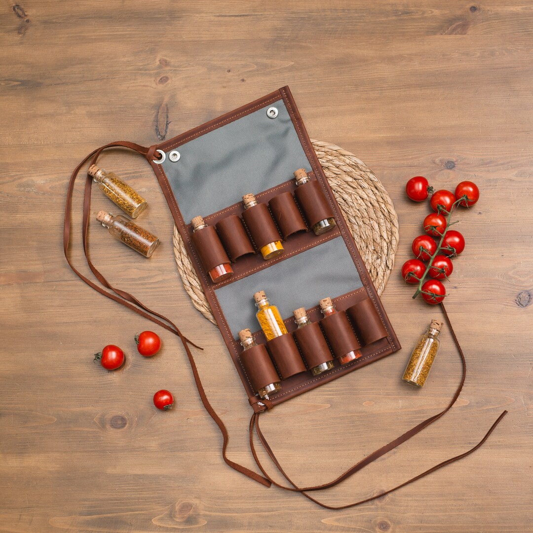 Camping Spice Set Holder, Camping Gifts Ideas, Leather Spice Rack ...