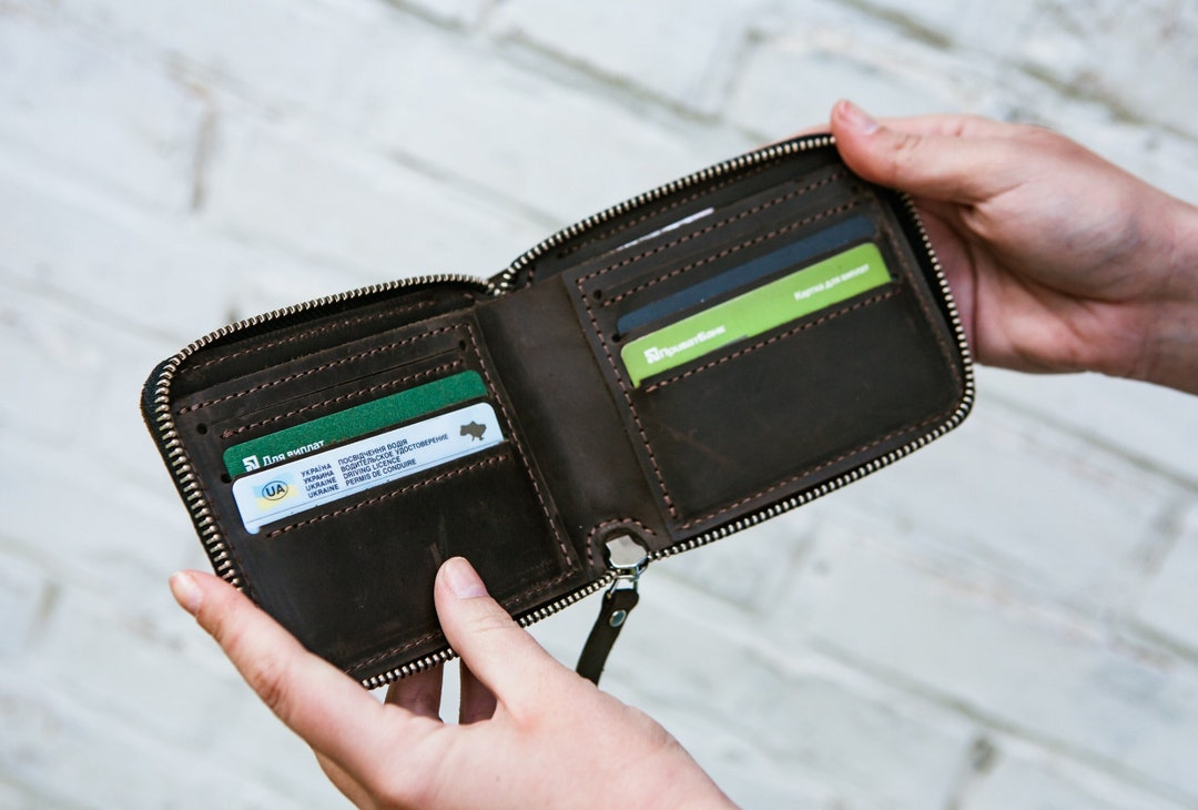 Small Leather Wallet With Coin Pocket, Leather Small Zipper Wallet ...