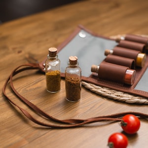 Camping Spice Set Holder, Camping Gifts Ideas, Leather Spice Rack ...