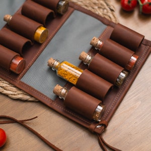 Camping Spice Set Holder, Camping Gifts Ideas, Leather Spice Rack ...