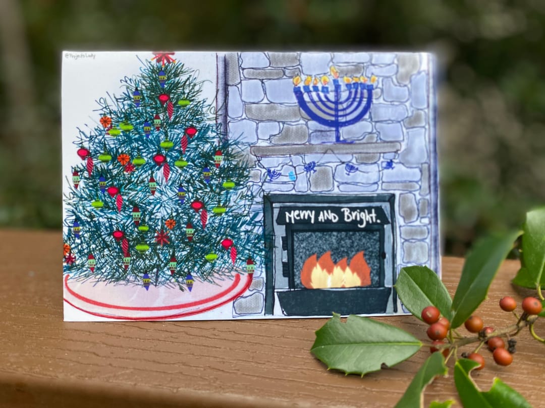 Interfaith Holiday Cards, Christmas and Chanukah Greeting, Hearth Tree ...