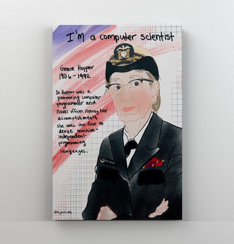 Women in STEM Art Print, Commander Grace Hopper Portrait, Woman Coder ...