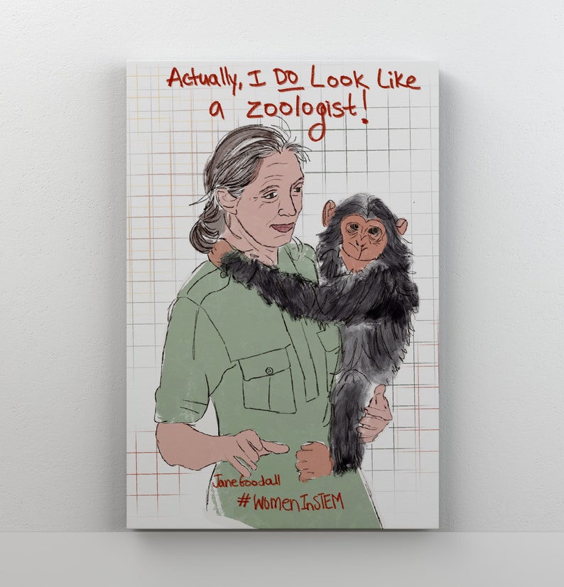 Jane Goodall Feminist Art. Women in Science Postcard, Woman Scientist ...