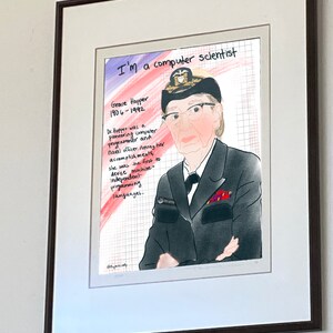 Women in STEM Art Print, Commander Grace Hopper Portrait, Woman Coder ...