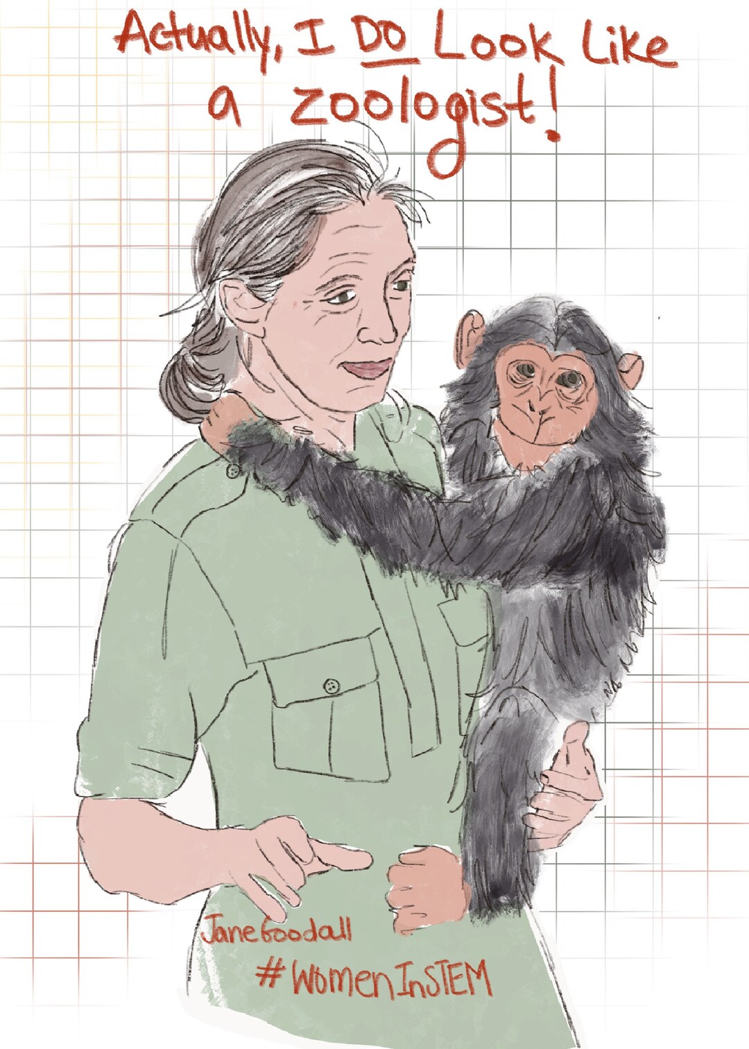 Jane Goodall Feminist Art. Women in Science Postcard, Woman Scientist ...