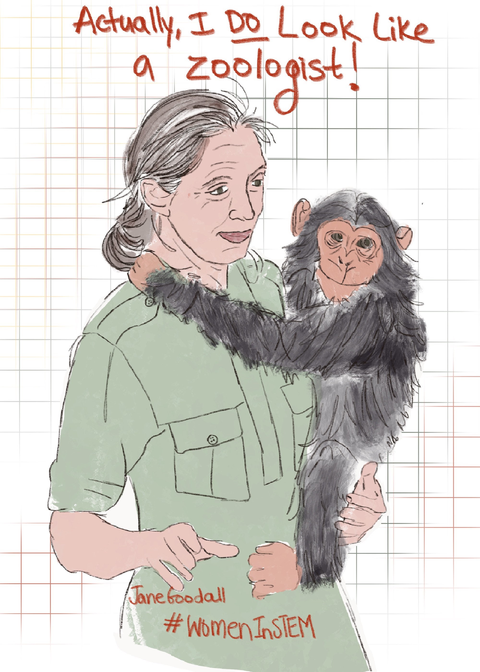 Jane Goodall Feminist Art. Women in Science Postcard, Woman Scientist ...