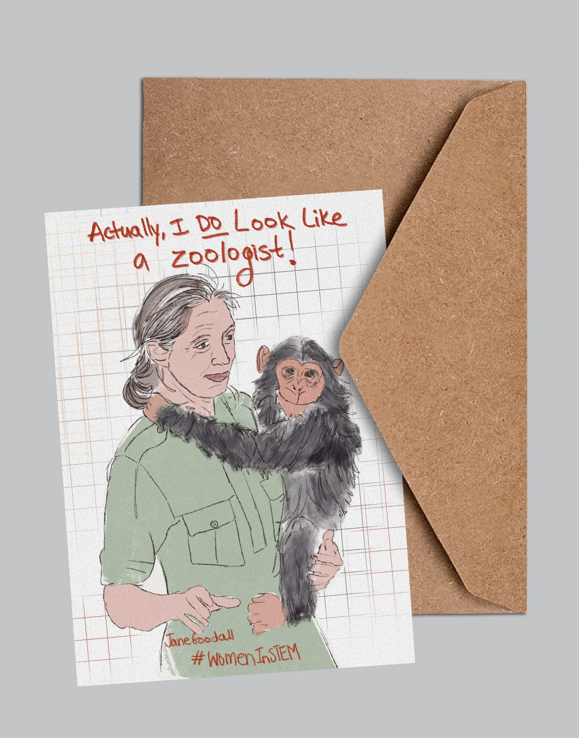 Jane Goodall Feminist Art. Women in Science Postcard, Woman Scientist ...