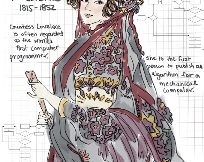 Women in STEM Art Print, Ada Lovelace Portrait, Woman Coder Portrait ...