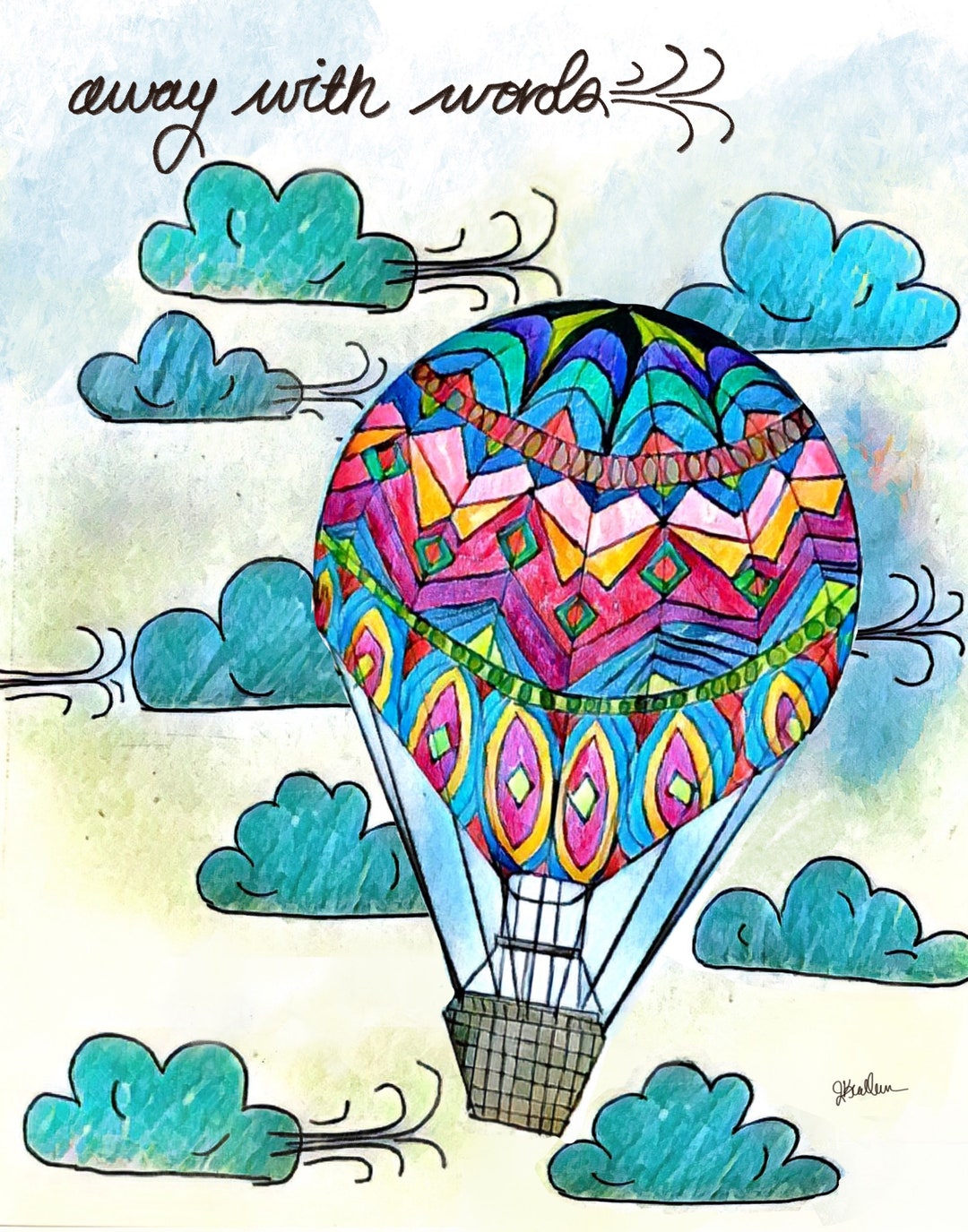 Away With Words Hot Air Balloon Art Print or Post Card Set, , Nursery ...