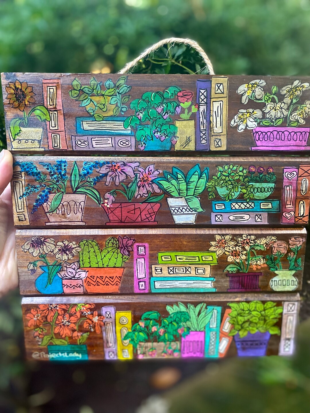 Modern Floral Book Art, Wooden Library Sign Contemporary Flower ...