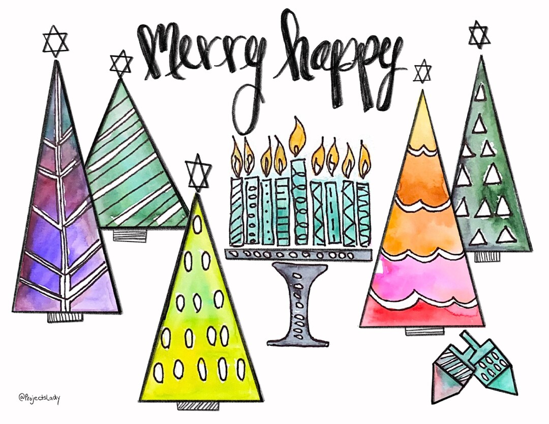 Interfaith Holiday Cards, Merry and Bright, Christmas and Chanukah ...