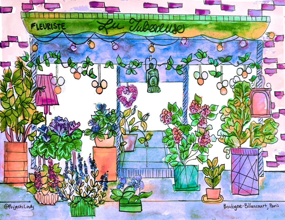 Parisian Flower Shop. Flower Painting, Garden Decor, Flower Poster ...