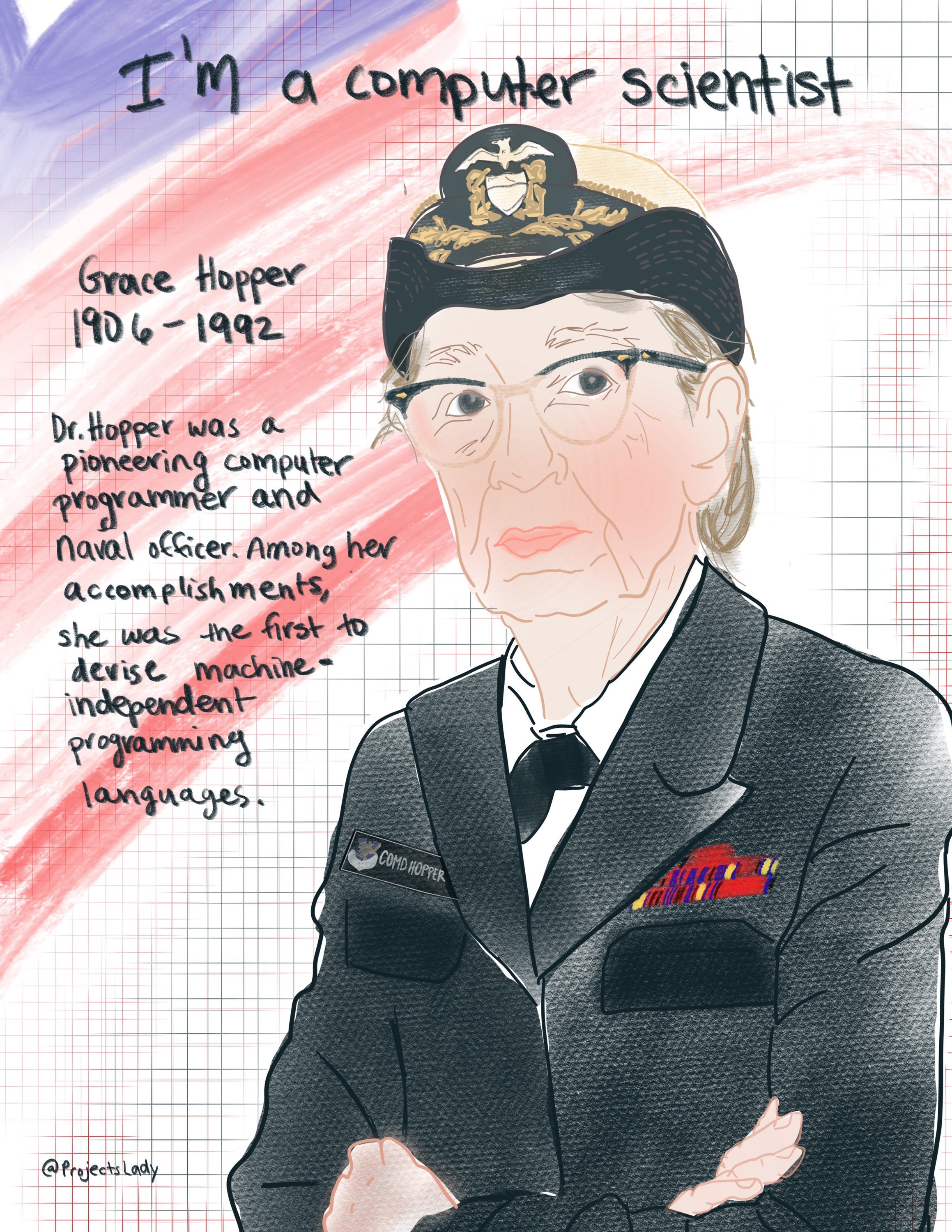 Women in STEM Art Print, Commander Grace Hopper Portrait, Woman Coder ...