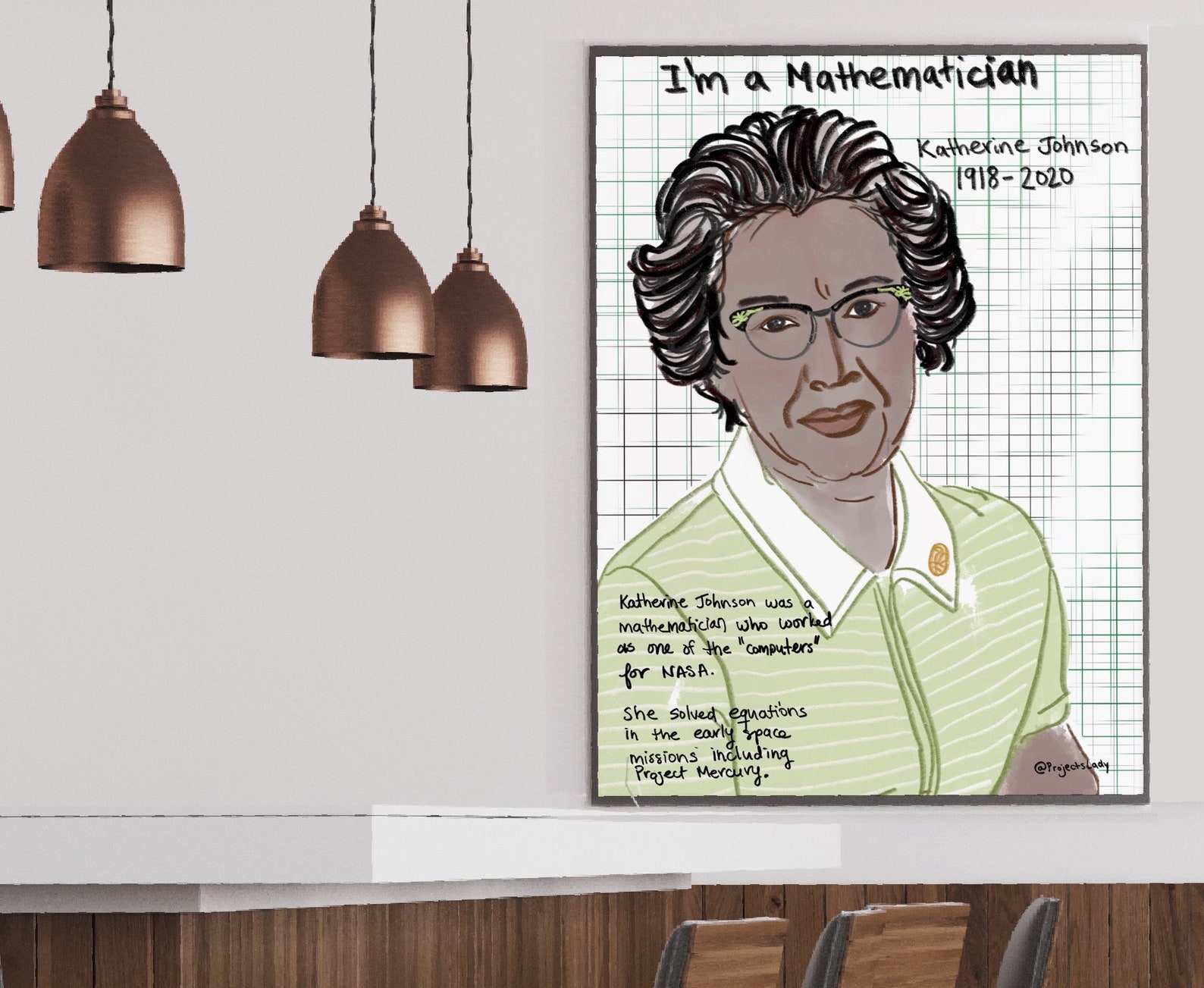 Women in STEM Art Print, Katherine Johnson Portrait, Hidden Figures ...