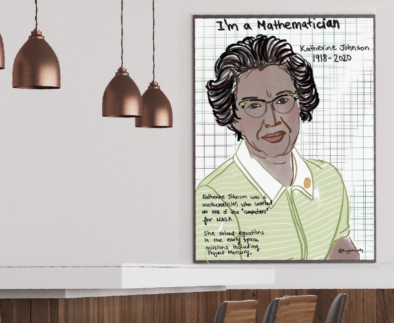 Women in STEM Art Print, Katherine Johnson Portrait, Hidden Figures ...