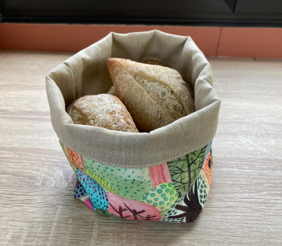 Storage Basket, Linen Bread Basket, Decorative Fabric Basket, Storage ...