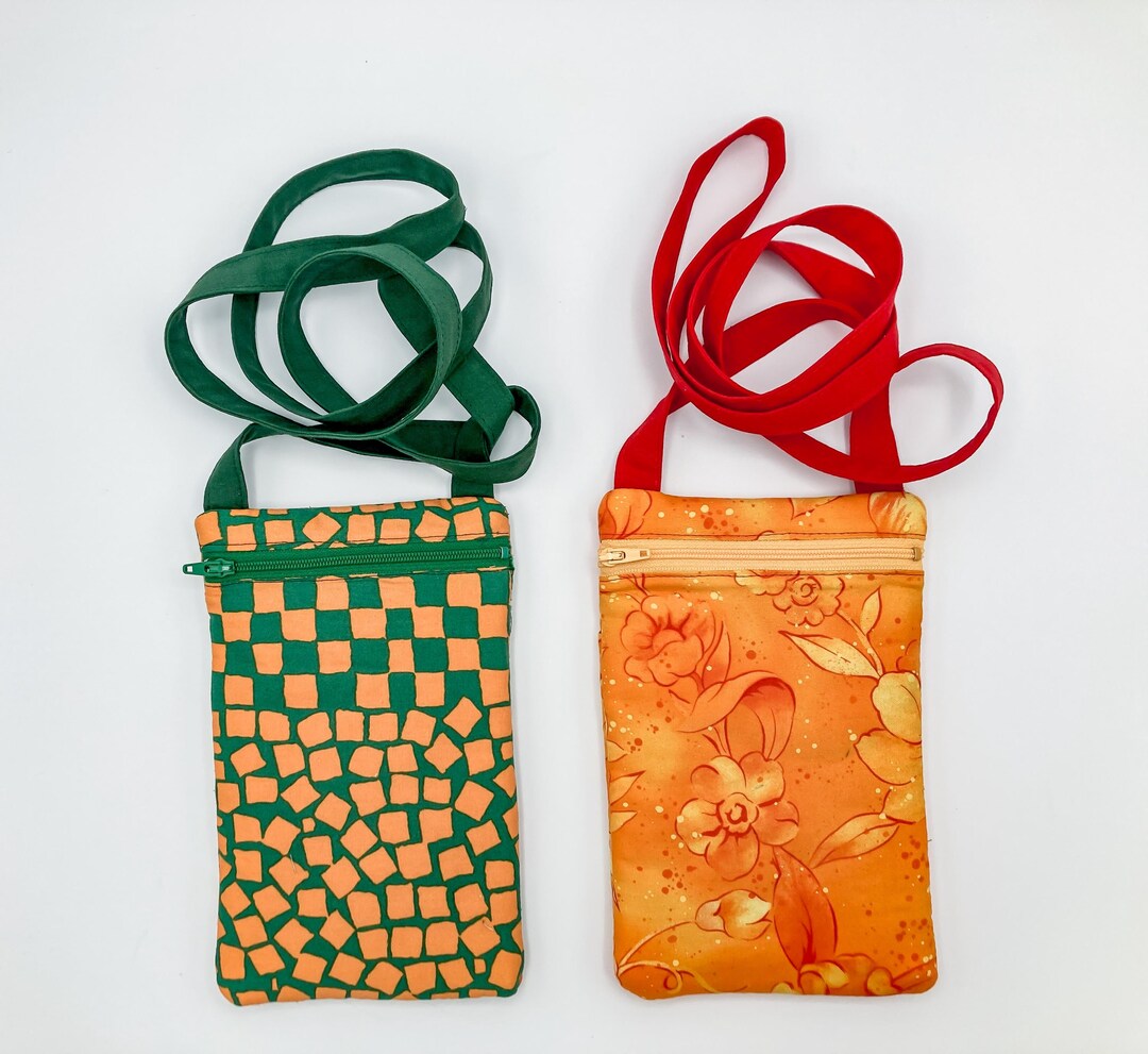 Cell Phone Crossbody Zipper Case, Fabric iPhone Pouch, Hands Free Phone ...