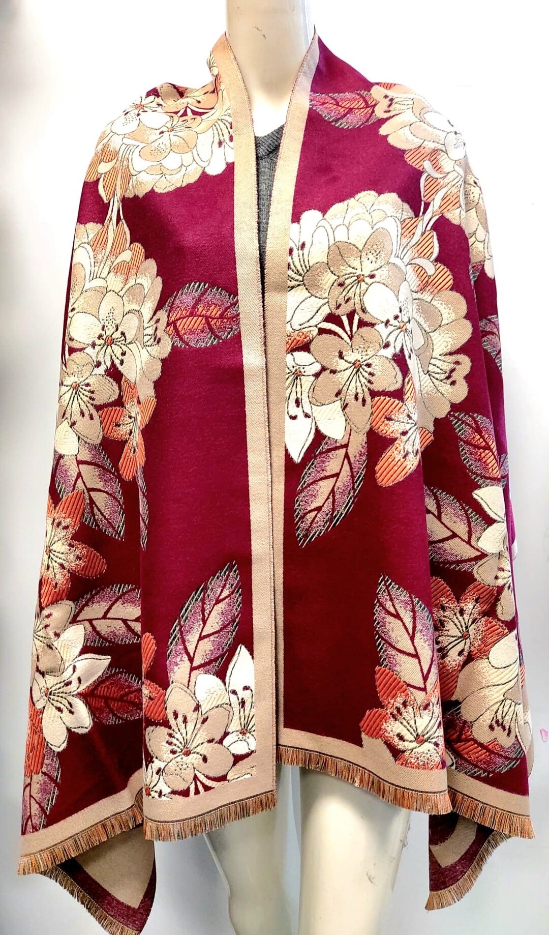 Rose Pink Colour Floral Spring Scarf High-quality Shawl Silk Blend Wrap ...