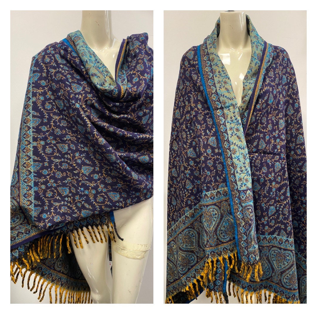 Blue Colour Scarf Yak Wool Shawl Wrap Unisex Gift Winter Woollen Scarf ...