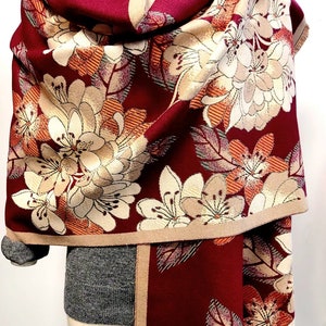 Rose Pink Colour Floral Spring Scarf High-quality Shawl Silk Blend Wrap ...