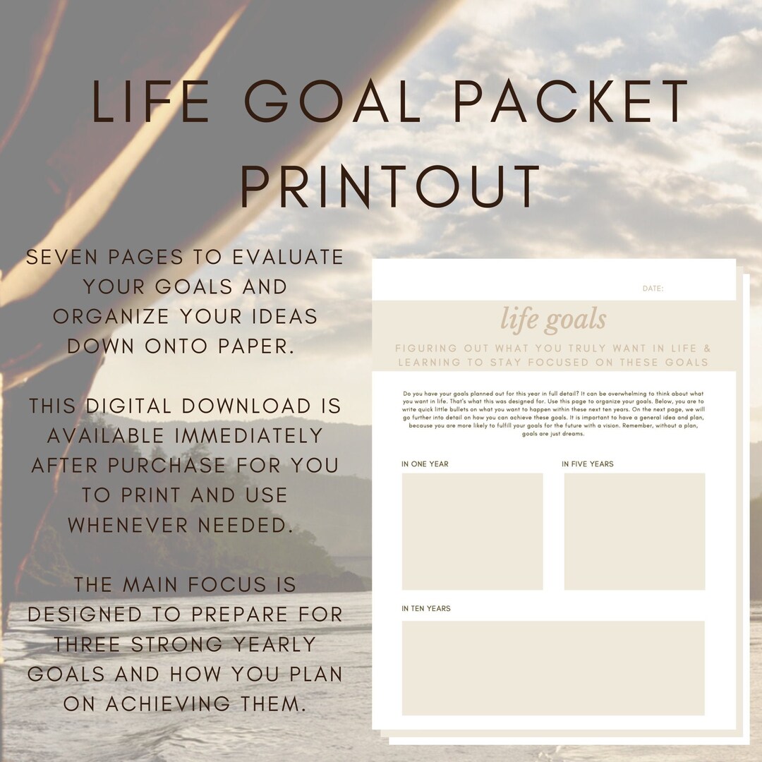 Life Goals Planner – 7-page Self Development Printout (digital Download ...