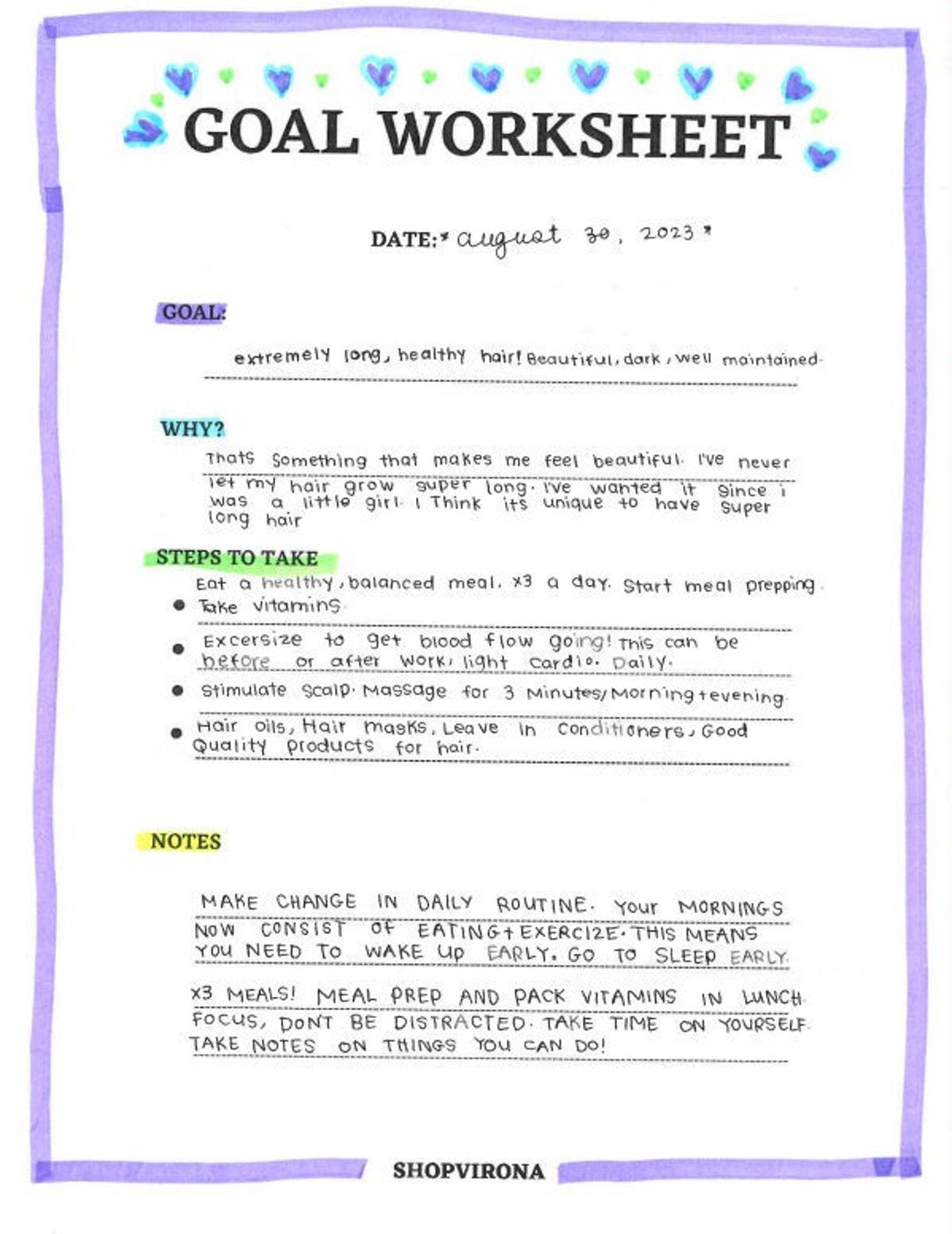 Goal Worksheet Printout Digital Download for Growth and Self ...