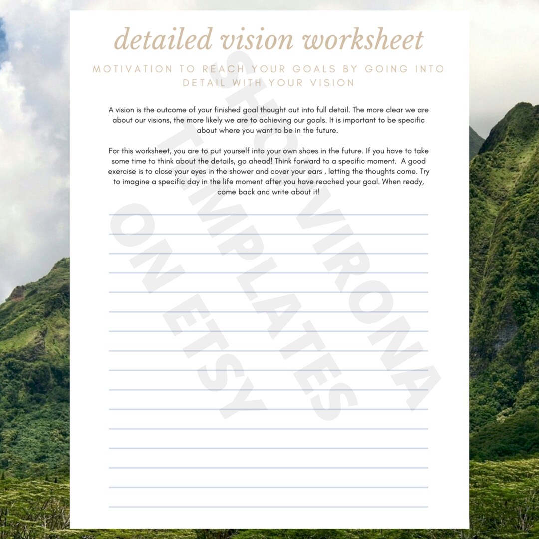 Detailed Vision Worksheet Printout for Goal Setting and Growth - Etsy