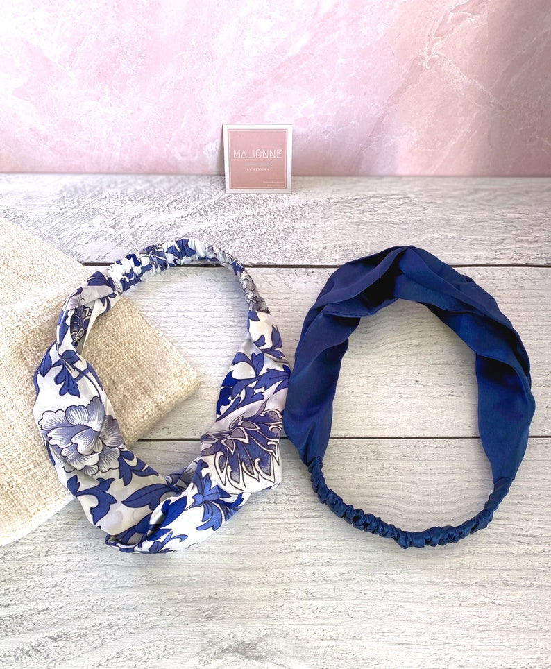 100% Silk Navy Floral Headband Set LARGE Mulberry Silk | Etsy