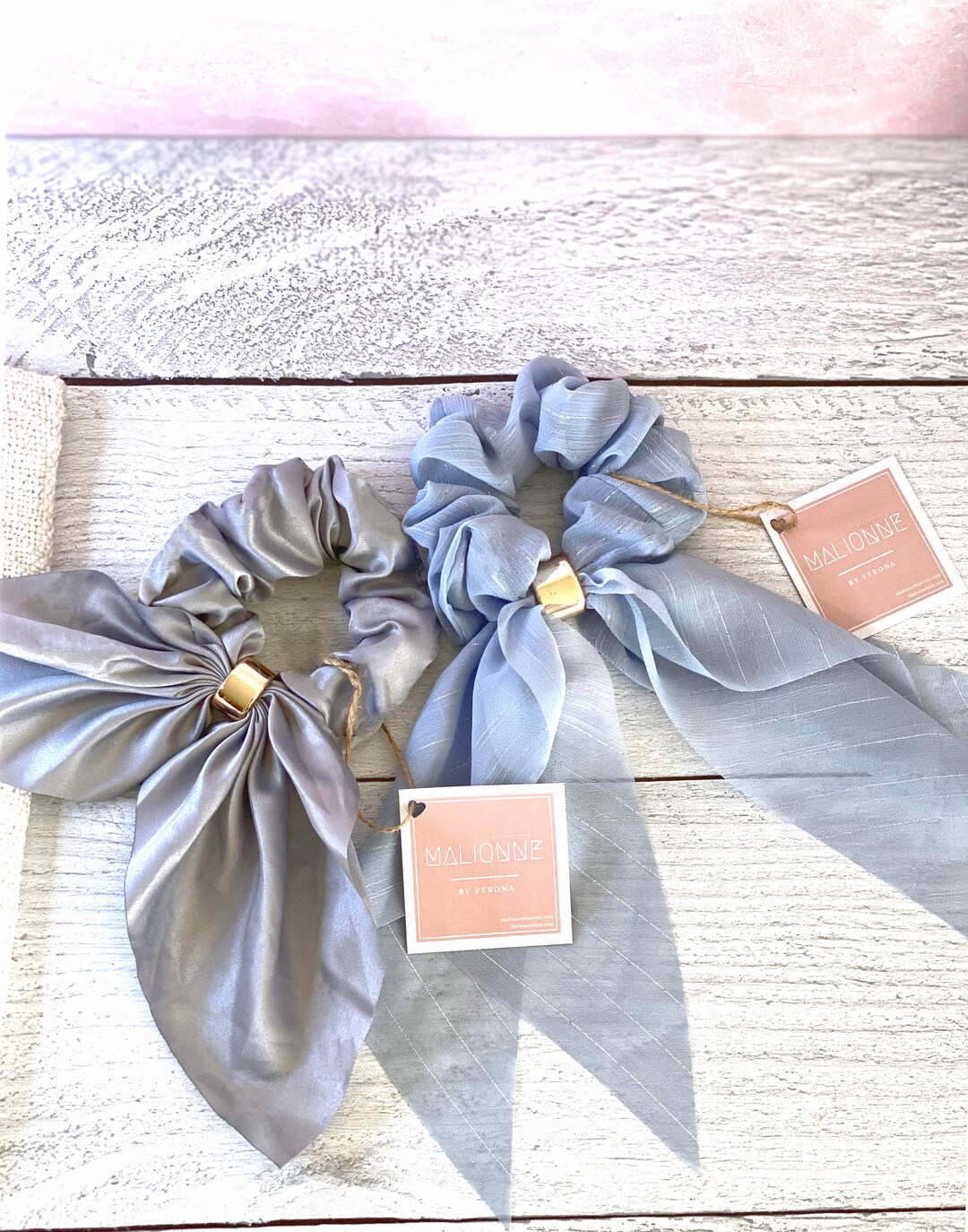 Sky Scrunchies | Blue Long-tail Scrunchie | Gray Scrunchie | Gold Ring ...