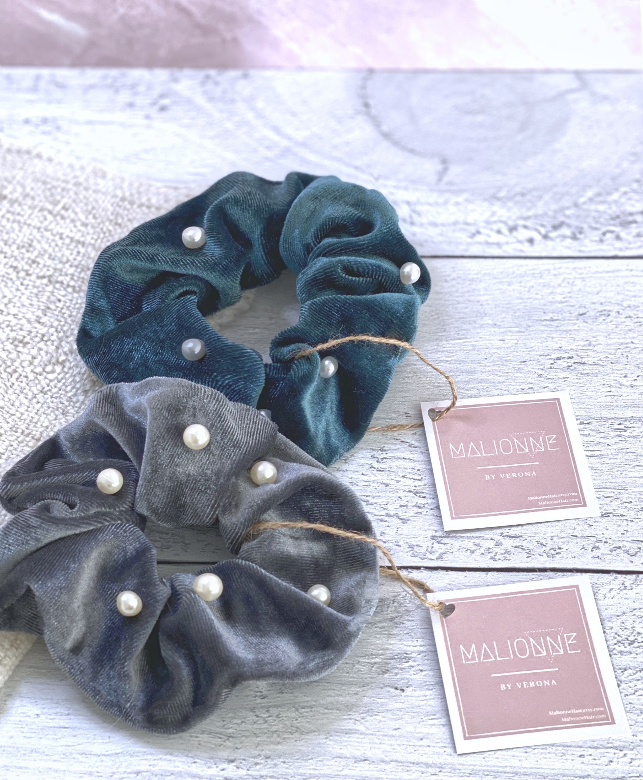 Velvet Pearl Cool-toned Scrunchies Slate Scrunchie Green - Etsy