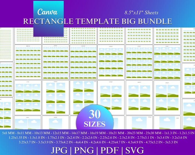 Rectangle Template Bundle, Canva Rectangle Template, Multipurpose Label ...