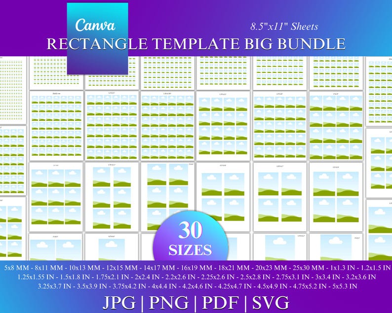 Rectangle Template Bundle, Canva Rectangle Template, Multipurpose Label ...