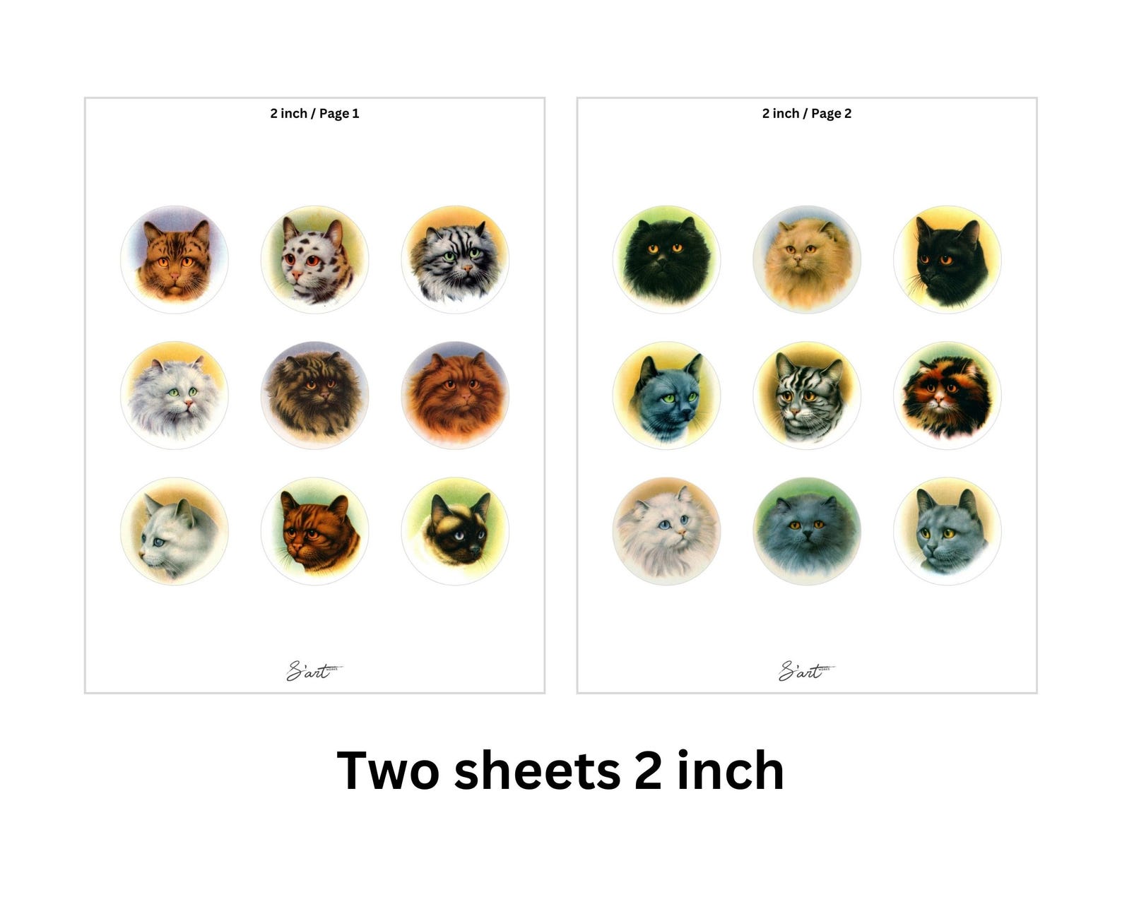Vintage Cat Circle Images,cat Digital Collage Sheet,victorian Cat,cute ...