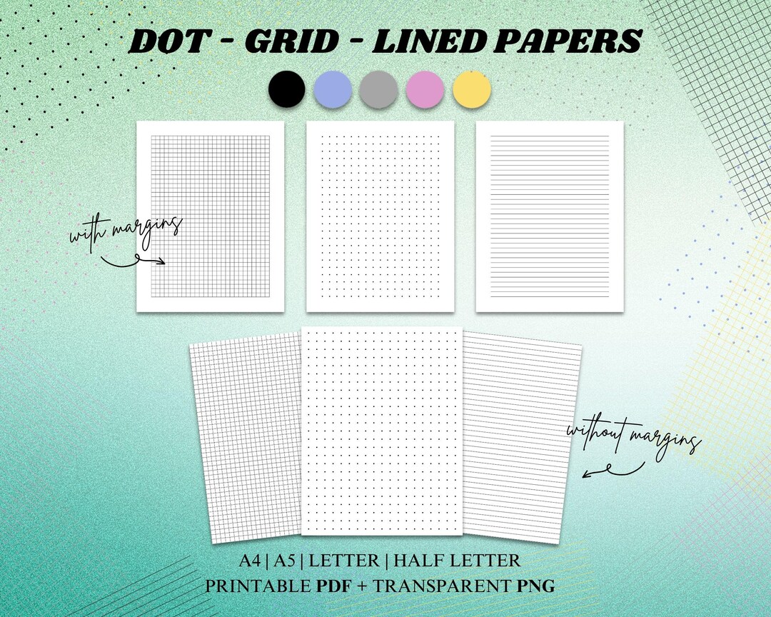 Notebook Paper, Dotted Paper, Lined Paper, Dot Grid Paper, Graph Paper,a5,a4,half Letter,letter ...