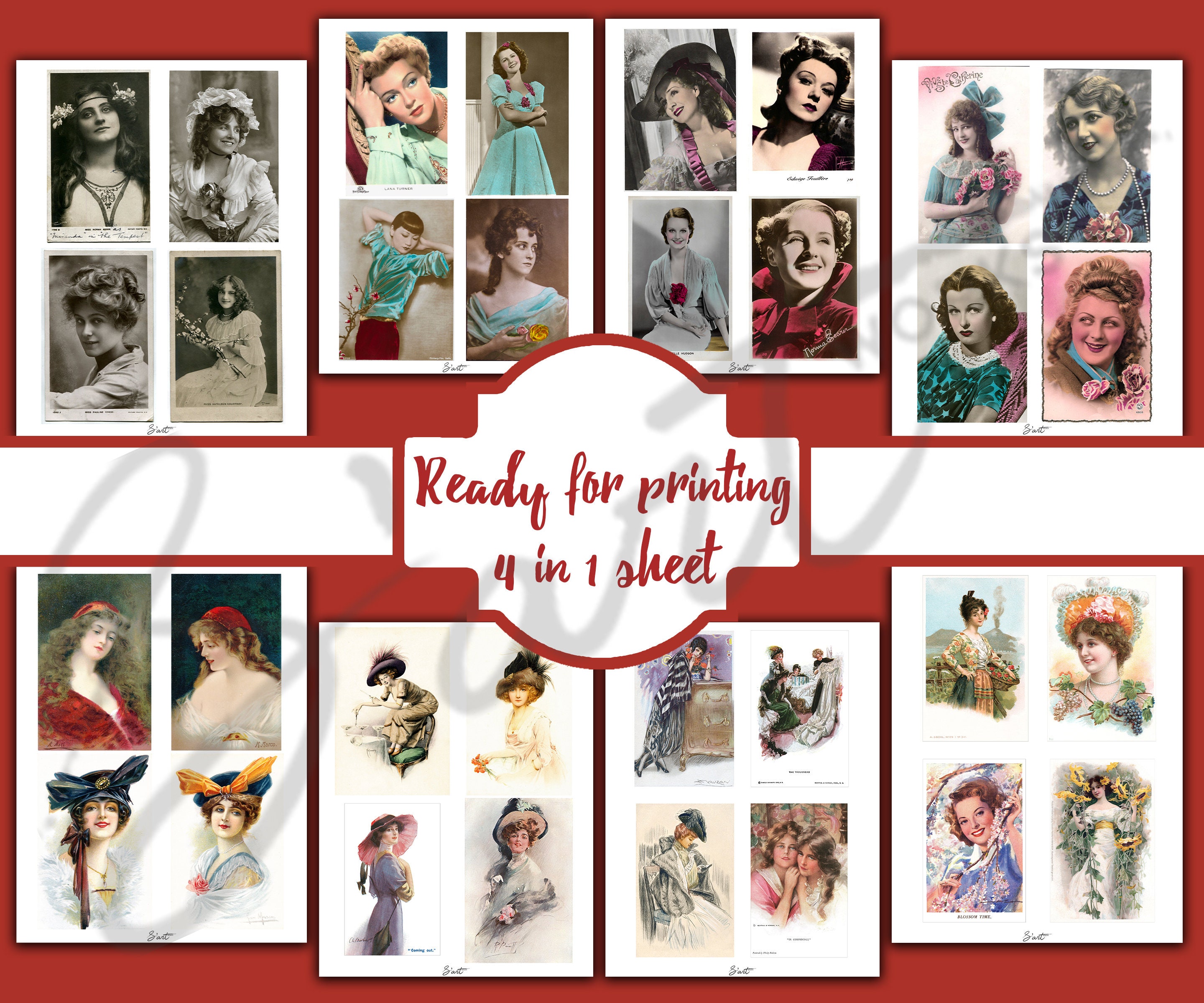 100 Lady Vintage Print Cardstock, Printable Victorian Women Cards ...