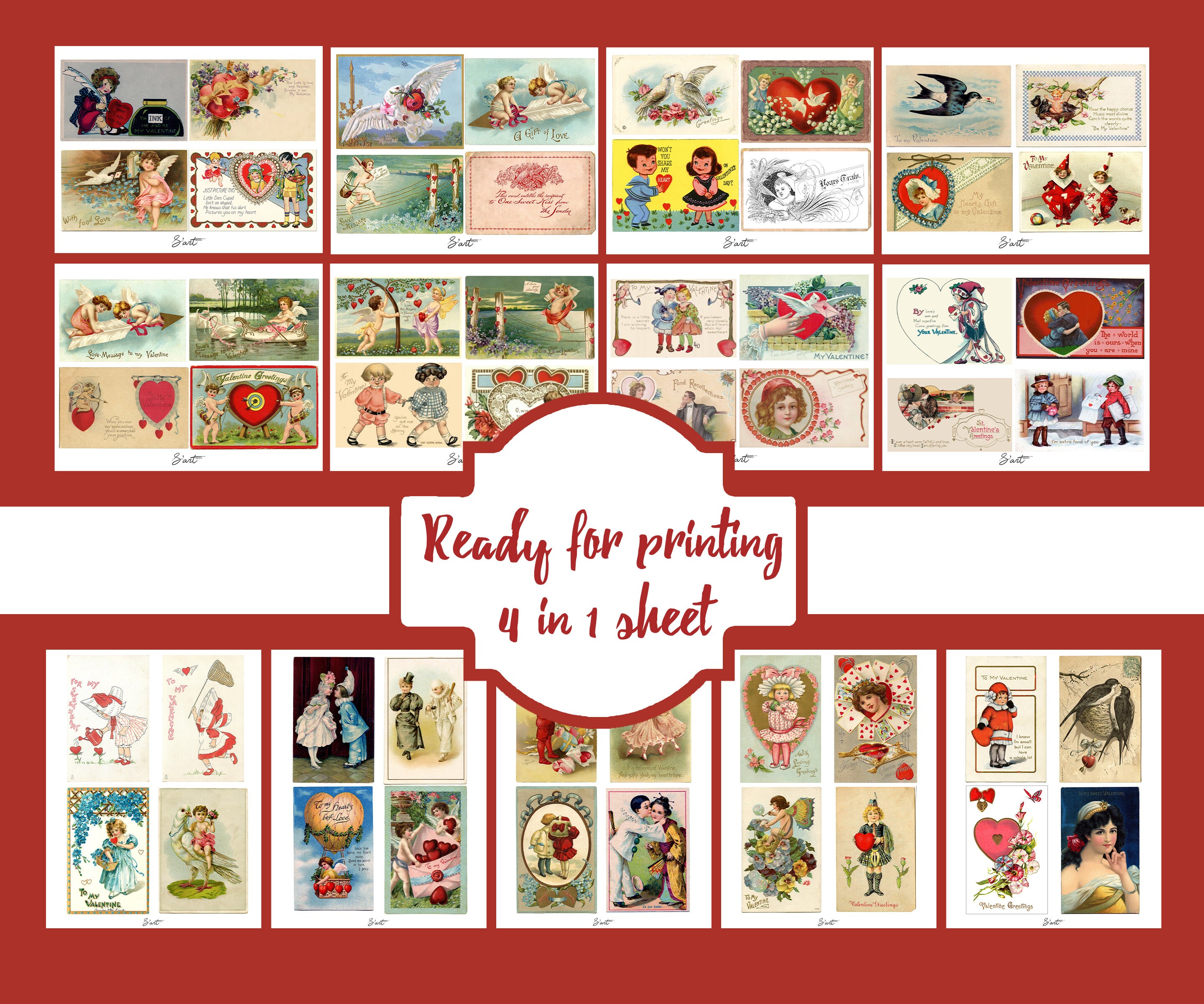 140 Valentine Day Vintage Print Cardstock, Printable Retro Valentine ...