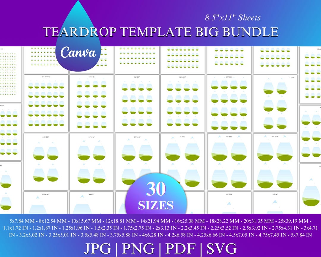 Teardrop Earring Template, Teardrop Template Bundle, Canva Editable ...