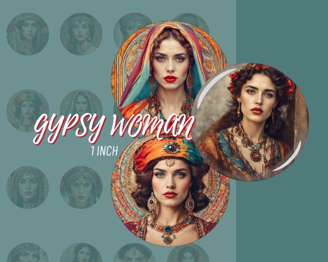Gypsy Woman Digital Collage Sheet, Boho Woman Circle Images, Bohemian ...