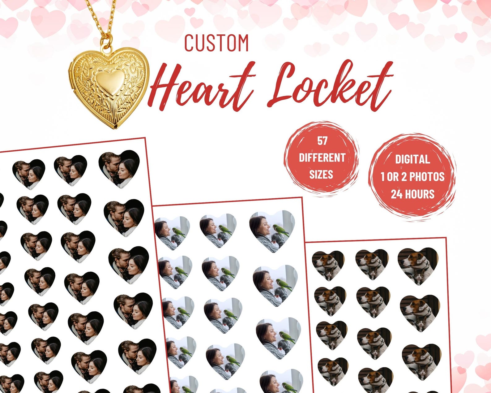 Custom Heart Shaped Locket, Locket Photo Print Heart, Perfect Fit for ...