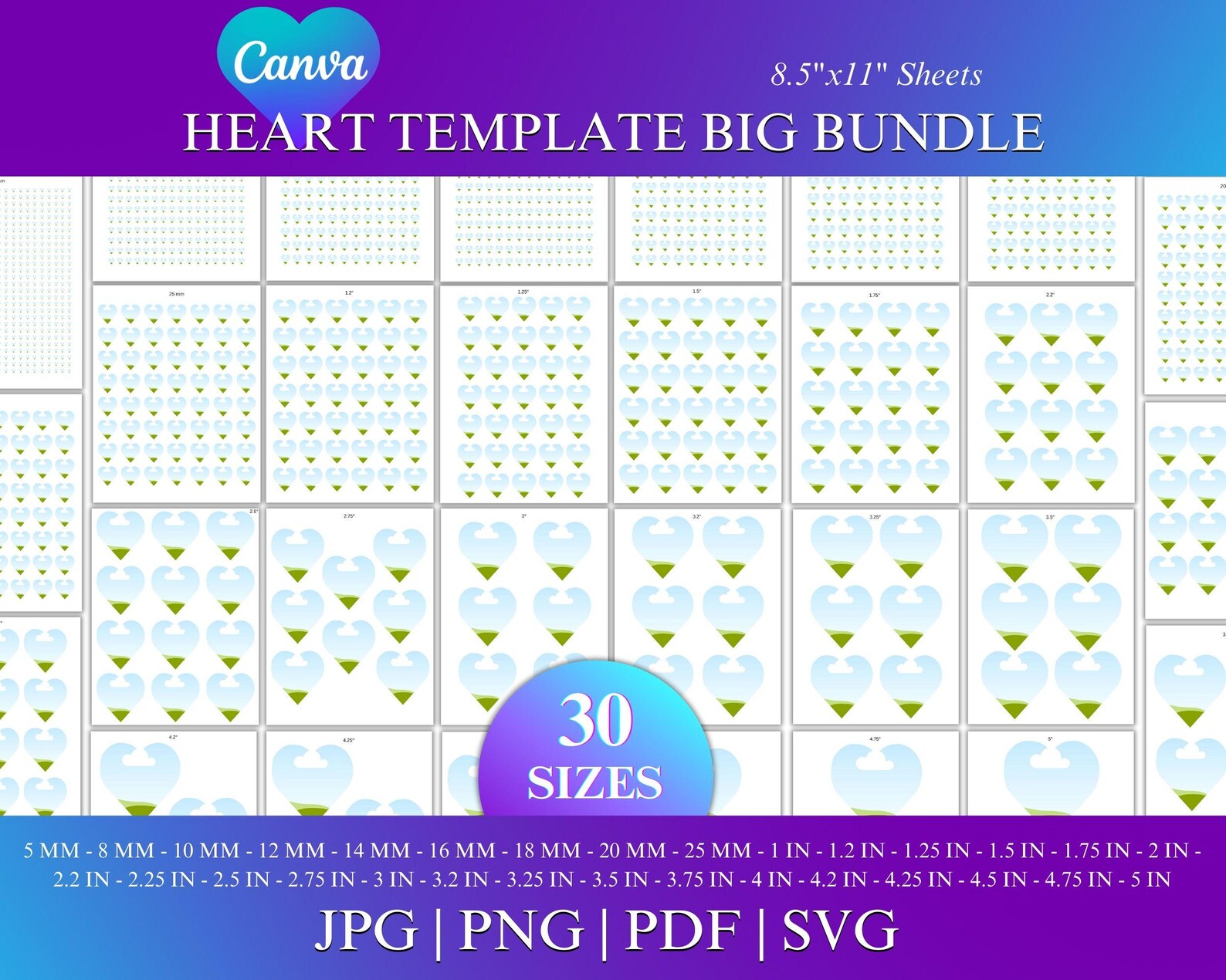 Heart Template Bundle,canva Heart Template,multipurpose Labels Template ...