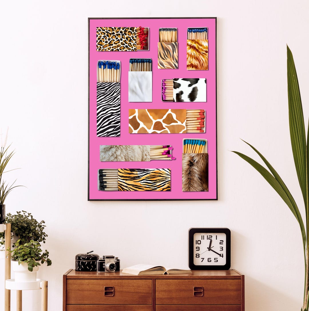 Pink Aesthetic Matchbox Prints for Room Wall, Animal Fur Matchbox Print ...