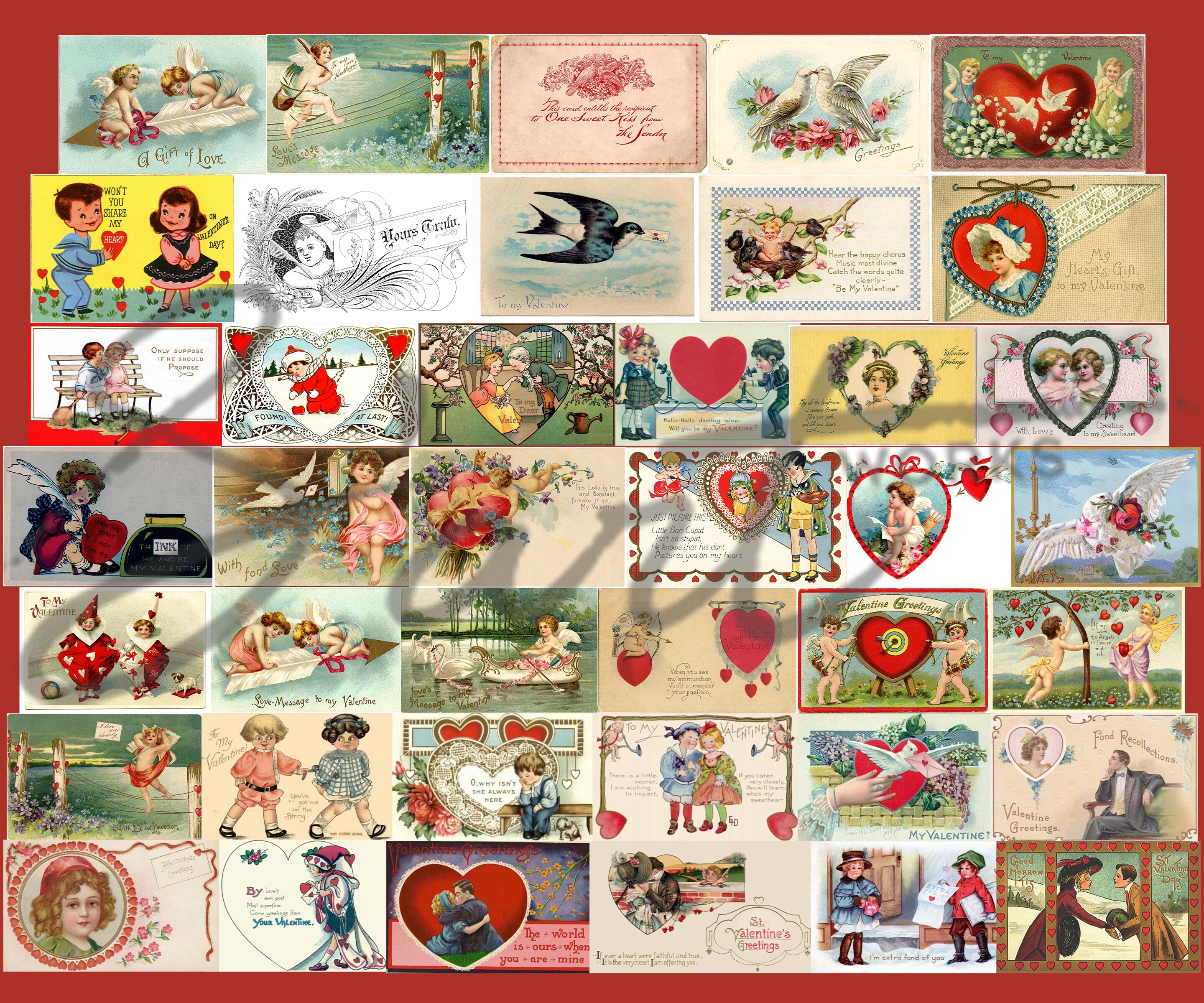 140 Valentine Day Vintage Print Cardstock, Printable Retro Valentine ...