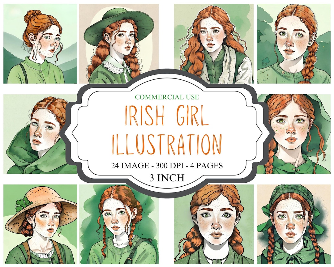 Pretty Irish Girl for DIY Projects, Irish Girl Illustration, Irish Girl ...
